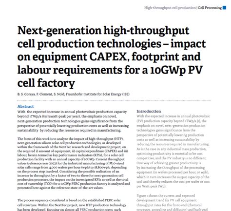 Next Generation High Throughput Cell Production Technologies Impact On Equipment Capex