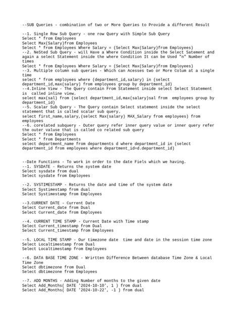 Sql Day 7 Subquries And Date Functions Queries Pdf Information