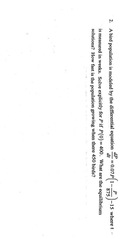 Solved 2 A Bird Population Is Modeled By The Differential