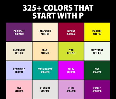 Colors That Start With P Names And Color Codes
