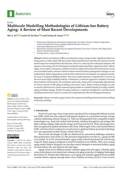 Pdf Multiscale Modelling Methodologies Of Lithium Ion Battery Aging A Review Of Most Recent