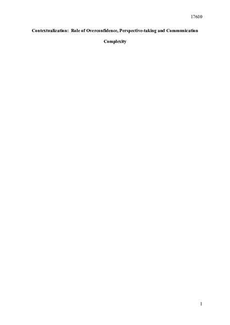 Pdf Contextualization Role Of Overconfidence Perspective Taking And Communication Complexity