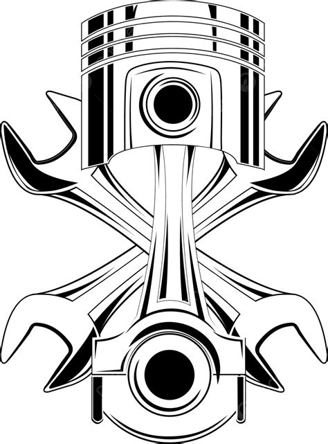 Automotive Vector Piston Drawing In Black And White