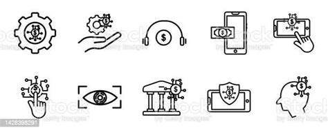핀테크 라인 아이콘 일러스트 레이 션 세트 간단한 디자인 편집 가능 디자인 벡터 개념에 대한 스톡 벡터 아트 및 기타 이미지