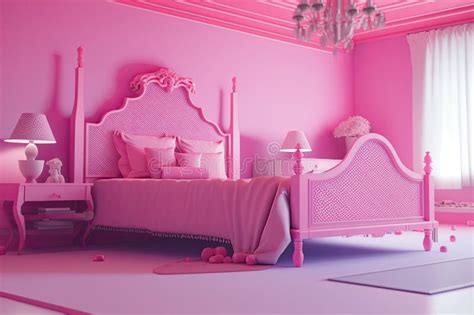 Doll Like Room Big Comfortable Royal Bed With Pillows In Luxury Bedroom Interior Generative Ai