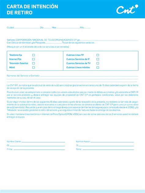 Carta De Cancelación Servicio Cnt Pdf