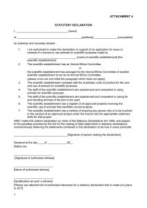 Commonwealth Of Australia STATUTORY DECLARATION Statutory