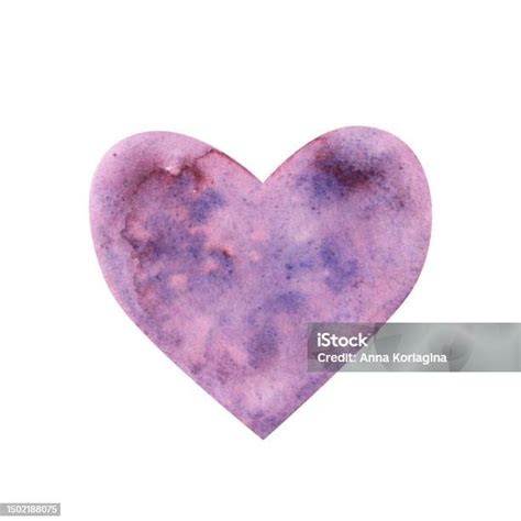 수채화 하트 모양은 흰색 배경에 분리된 보라색입니다 발렌타인 데이를 위한 손으로 그린 신비로운 스케치 삽화 깊은에 대한 스톡 벡터 아트 및 기타 이미지 Istock
