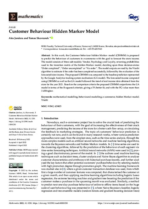 Pdf Customer Behaviour Hidden Markov Model
