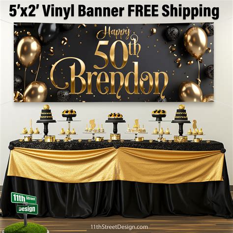 11th Street Design Custom Black And Gold 50th Birthday Party Banner