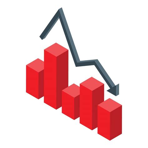 Isometric Of A Red Bar Graph Showing A Downward Trend With A Grey Arrow
