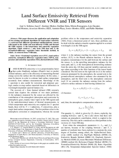 Pdf Land Surface Emissivity Retrieval From Different Vnir And Tir Sensors