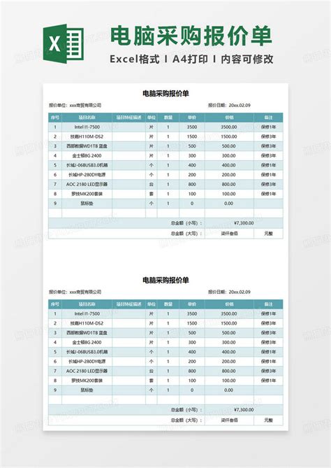 电脑采购报价单范本Excel模板下载 熊猫办公