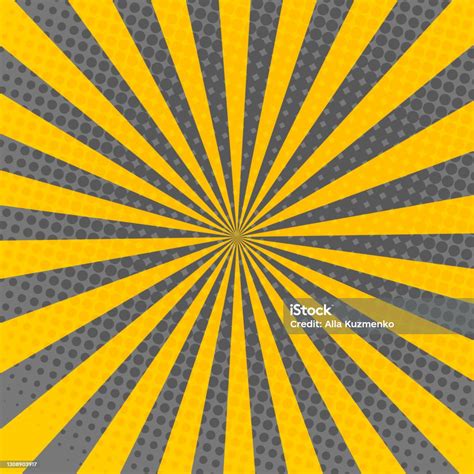 팝 아트 방사형 다채로운 만화 책 잡지 표지 스트라이프 오렌지와 그레이 디지털 배경 만화 재미 복고풍 패턴 스트립 모의 벡터 하프톤 그림입니다 선버스트 스타버스트 모양