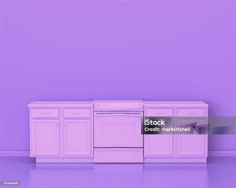 단색 단일 핑크 보라색 색상 객실 3d 렌더링의 콘터 및 주방 가전 제품 0명에 대한 스톡 사진 및 기타 이미지 0명 가사 집안일 가전제품 Istock