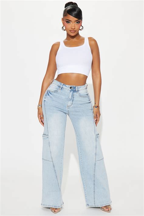 Scrolling Stretch Baggy Jeans Light Wash Fashion Nova