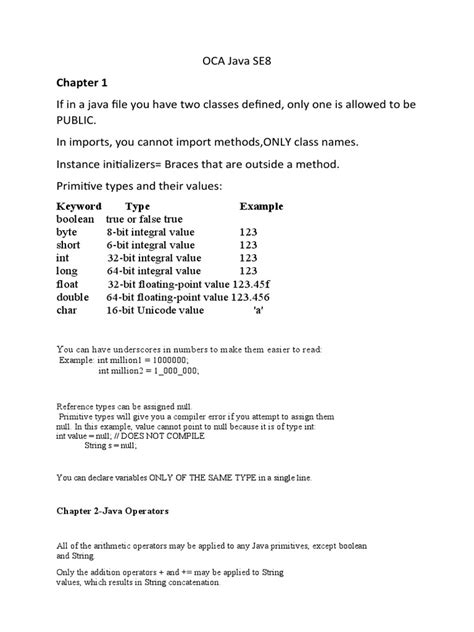 Oca Java Se8 Boolean True Byte 123 Short 123 Int 123 Long 123 Float
