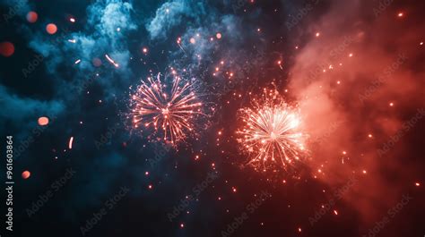 Wspaniały Widok Na Nocne Niebo Gdzie Rozbłyskują Piękne Fajerwerki Z