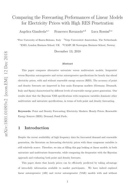 Pdf Comparing The Forecasting Performances Of Linear Models For