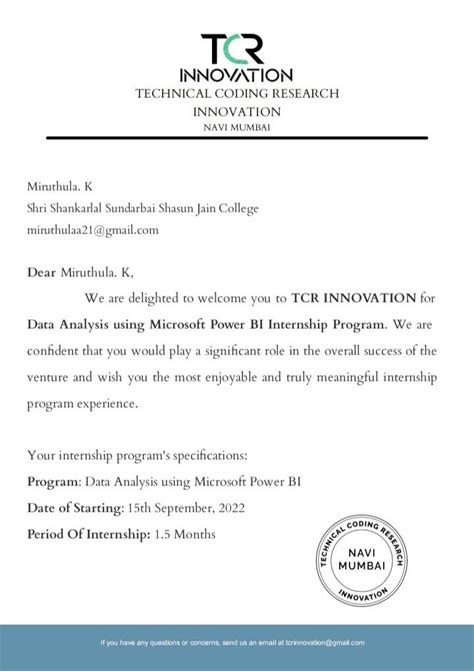 Miruthula K On Linkedin Offerletter Tcrinnovation