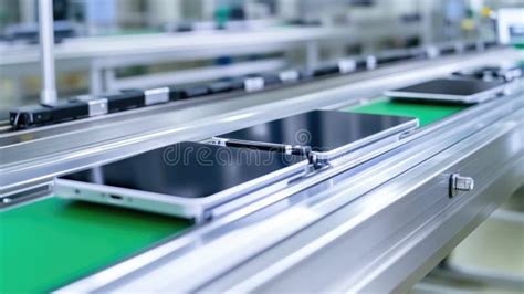 Smartphone Assembly Process With Automated Machinery In Sleek Factory Stock Illustration