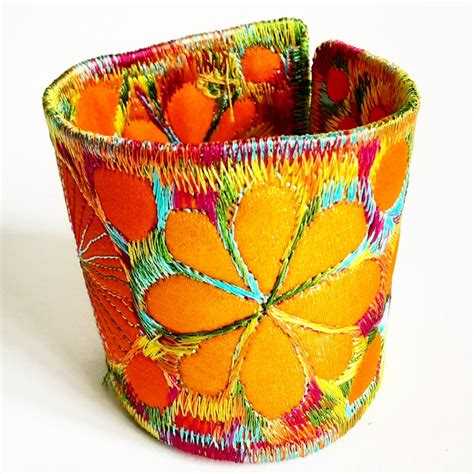 Textile Cuff With Free Machine Embroidery Folksy