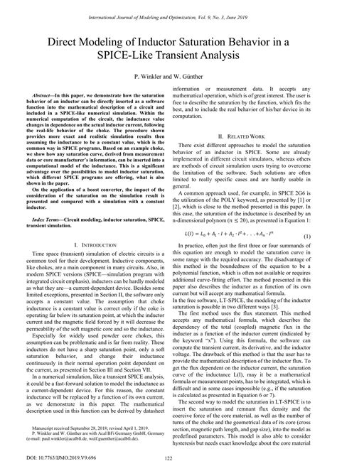 Direct Modelling Of Inductor Saturation Behaviour In A Spice Like