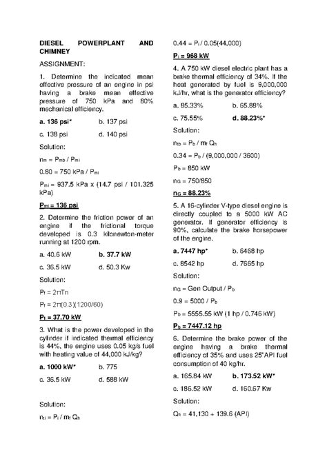 Pdfcoffee Lessons And Sample Problems Diesel Powerplant And Chimney Assignment Determine