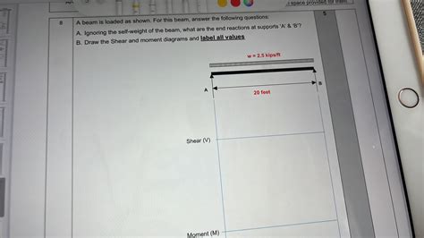 SOLVED I Space Provided For Them 8 A Beam Is Loaded As Shown For This Beam Answer The