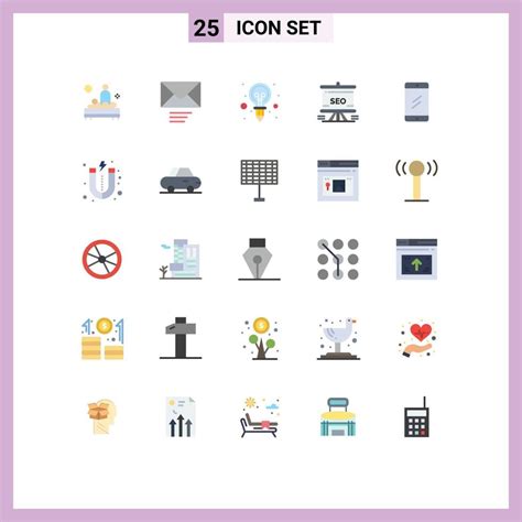 25 Thematic Vector Flat Colors And Editable Symbols Of Mobile Analytics Bulb Seo Presentation
