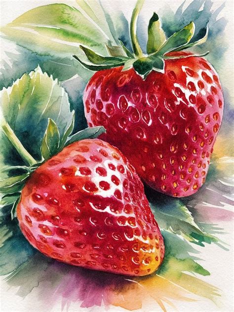Strawberry Watercolor Painting 1 Art Print By Anikarts Fy