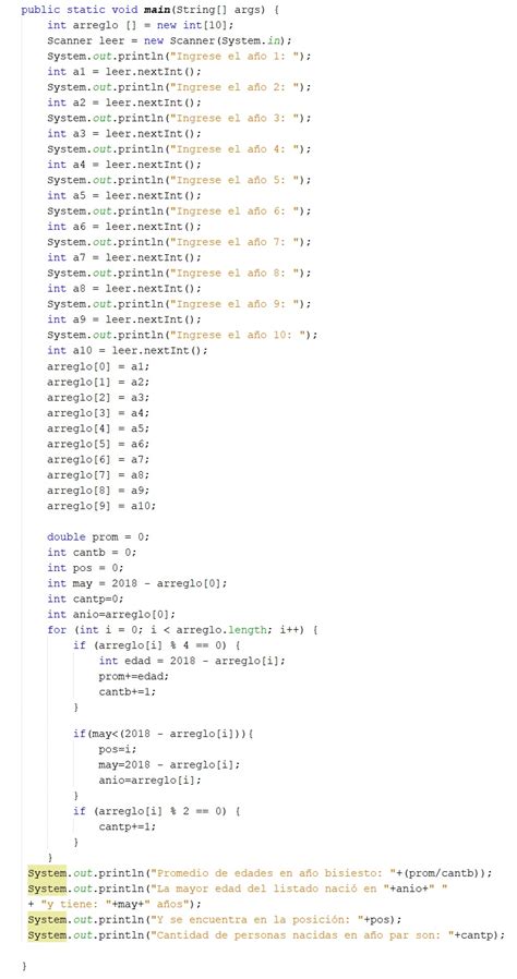 Programa En Java Que Solicita Los Años De Nacimiento De 10 Personas