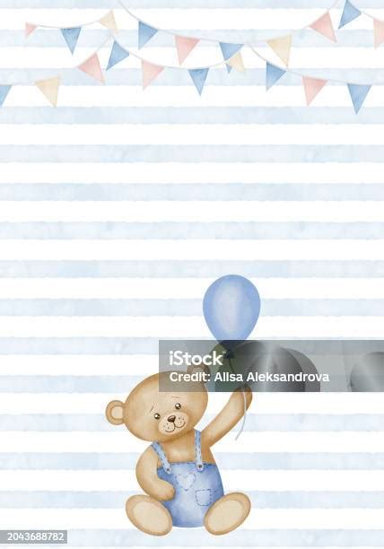 테디 베어와 베이비 샤워 인사말 카드 또는 신생아 파티 초대장을 위한 화환이 있는 템플릿 소녀 또는 소년 생일에 대 한 푸른 파스텔 색상의 유치한 장난감 수채화 그림 0명에