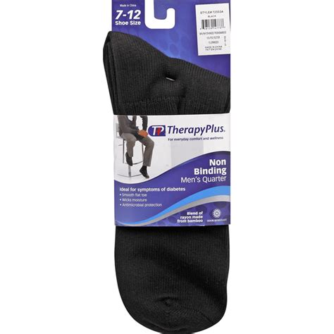 Therapy Plus Socks Non Binding Quarter Mens Black 1 Each Delivery