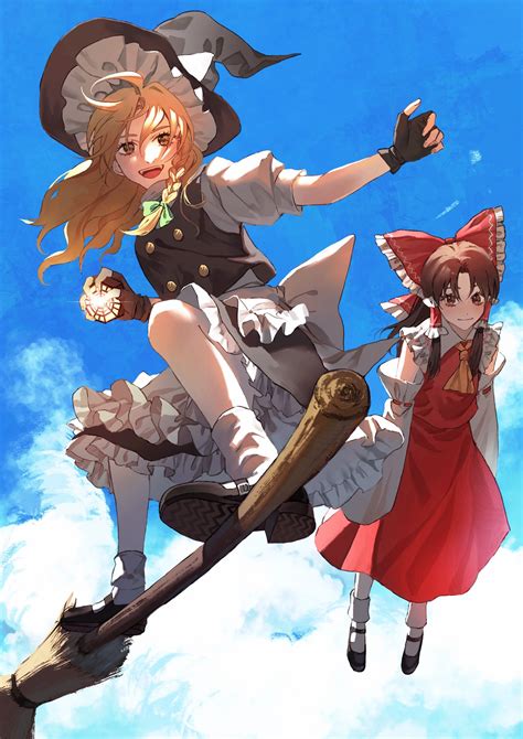 Safebooru 2girls Aihara Rina Blonde Hair Bow Braid Brown Eyes Brown Hair Flying Frilled Bow