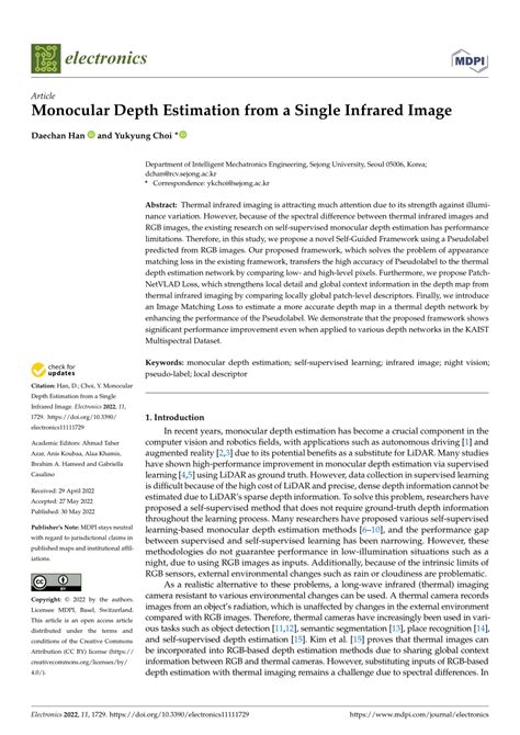 Pdf Monocular Depth Estimation From A Single Infrared Image