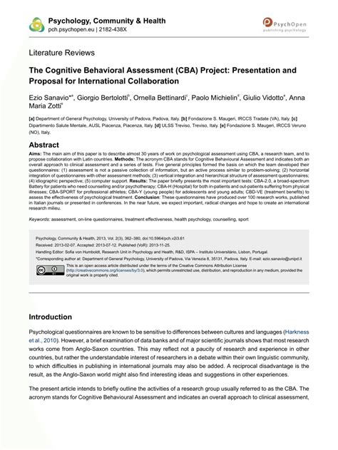 Pdf The Cognitive Behavioral Assessment Cba Project Presentation