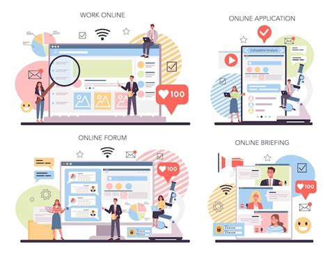 경쟁사 분석 온라인 서비스 또는 플랫폼 세트 프리미엄 벡터