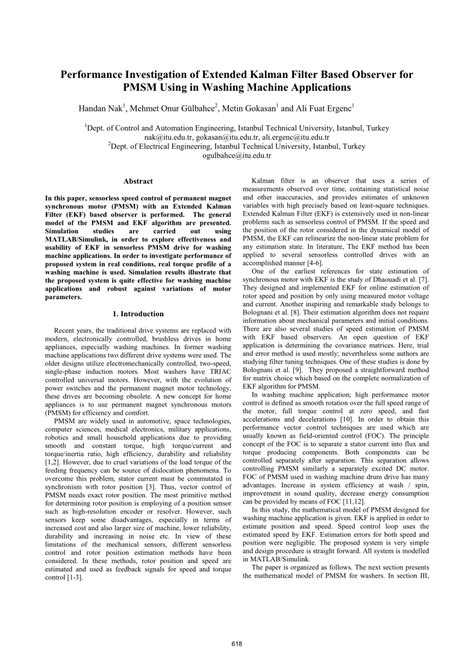 Pdf Performance Investigation Of Extended Kalman Filter Based