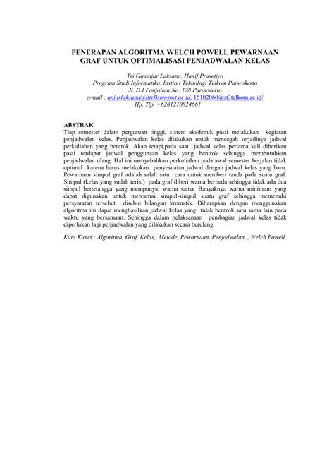 pdf penerapan algoritma welch powell pewarnaan graf untuk optimalisasi penjadwalan kelas
