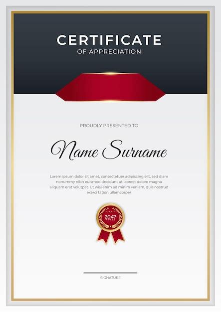 전문 레드 블랙 골드 인증서 디자인 템플릿 프리미엄 벡터