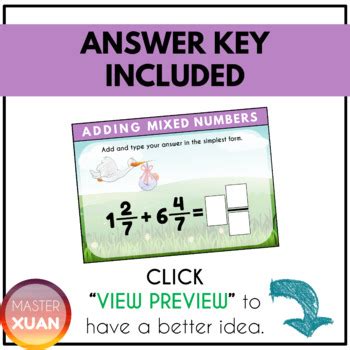 Adding Mixed Numbers Printable By Master Xuan TPT