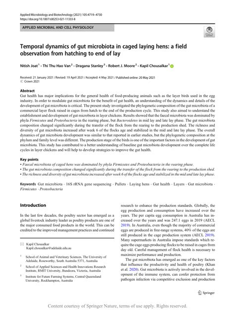 Temporal Dynamics Of Gut Microbiota In Caged Laying Hens A Field Observation From Hatching To