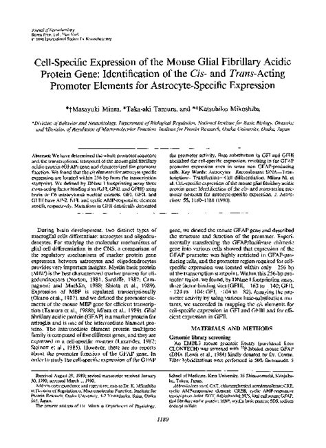 Pdf Cell Specific Expression Of The Mouse Glial Fibrillary Acid