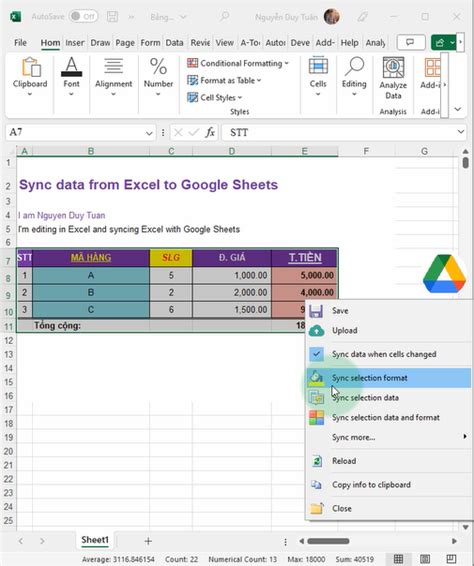 Đồng bộ từ Excel lên Google Sheets Excel Online DropBox