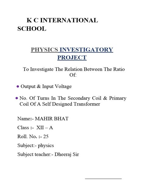 Physics Project File Pdf Transformer Electromagnetic Induction