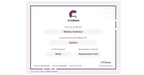 Mohans Skill Certificate For Python Cutshort Mohans Skill Certificate For Python Cutshort