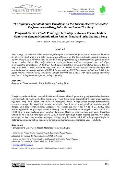 PDF The Influence Of Coolant Fluid Variations On The Thermoelectric Generator Performance