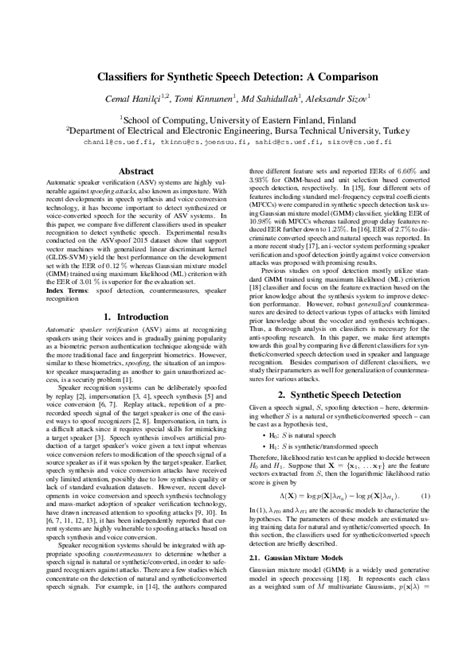 Pdf A Comparison Of Features For Synthetic Speech Detection