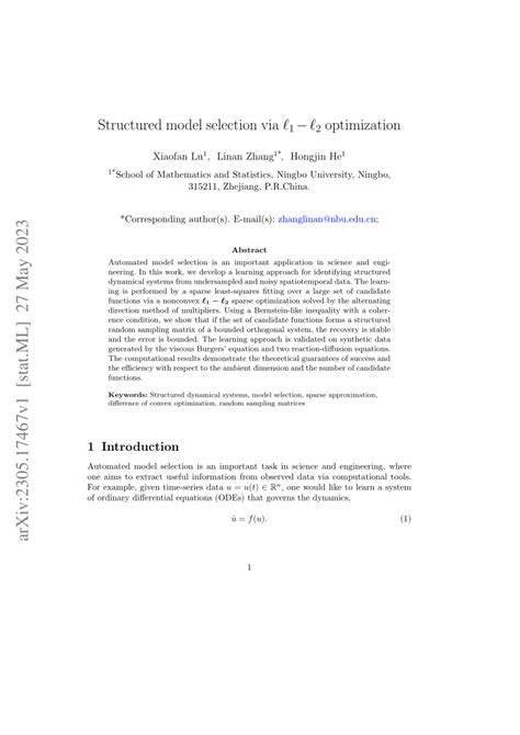 pdf structured model selection via ell 1 ell 2 optimization